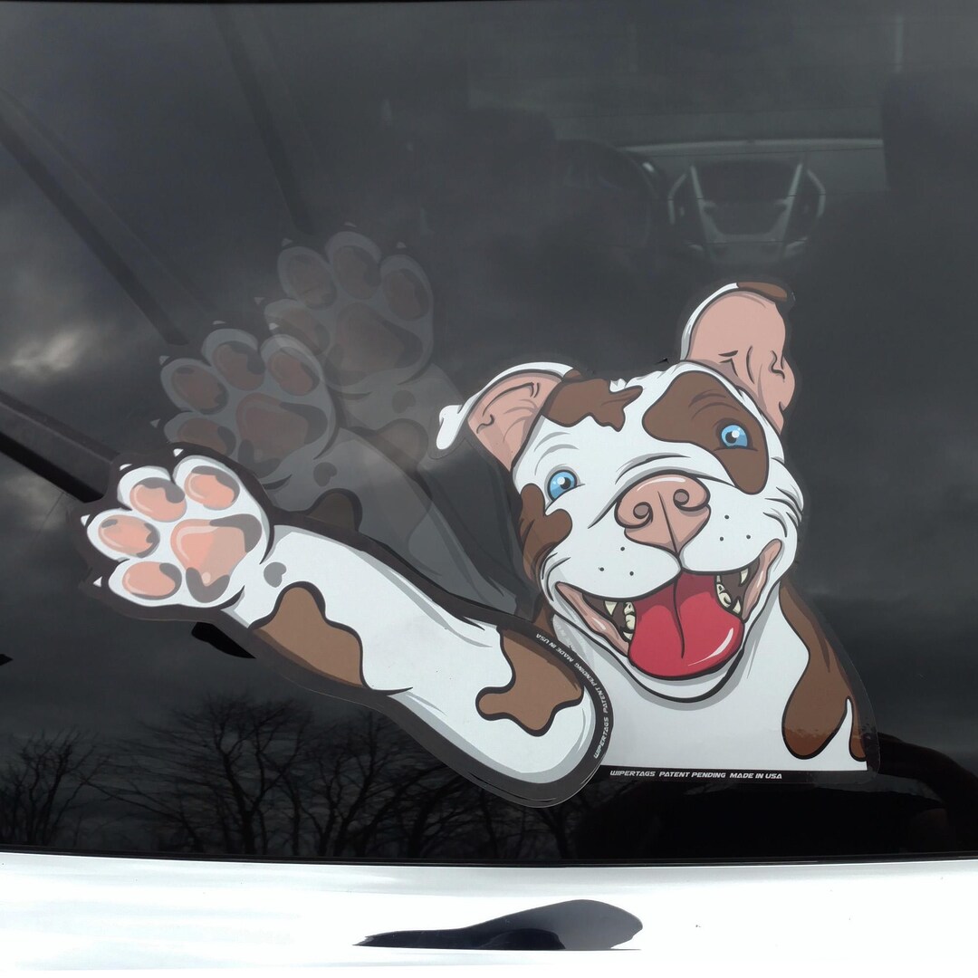 Daisy Rescue Pitbull Waving Dog Wipertags Decal and Paw Attach to Rear ...