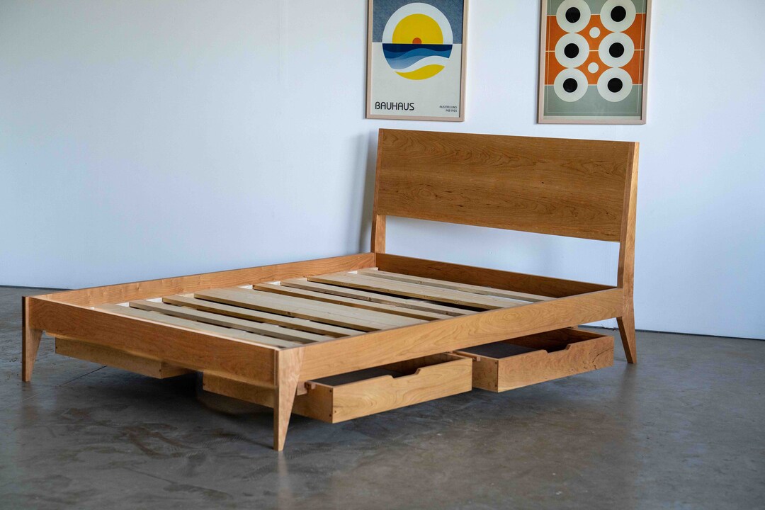 Mid Century Modern Solid Wood Platform Bed With Optional Storage - Etsy