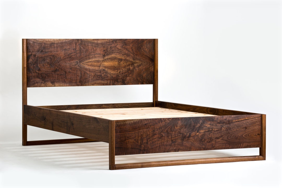 Black Walnut Platform Bed: Mid-century Modern Bedframe, Optional ...