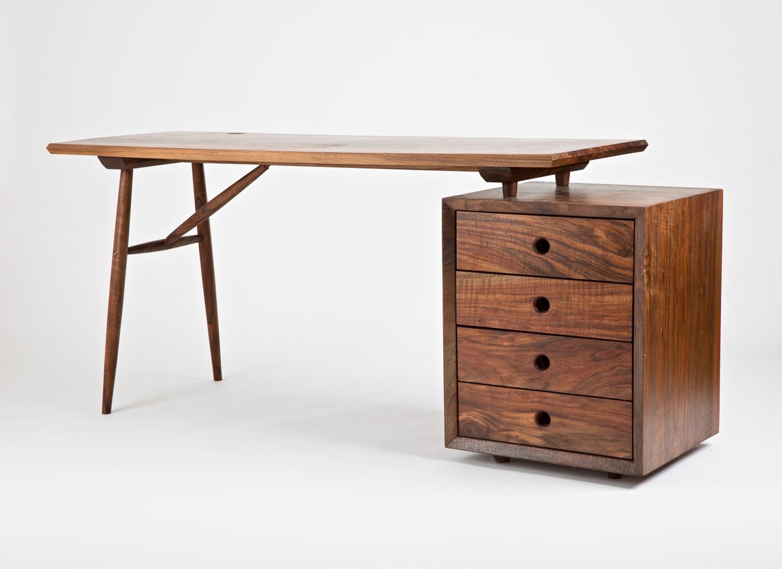 Mid Century Modern Desk Solid Wood Writing Desk With Storage - Etsy