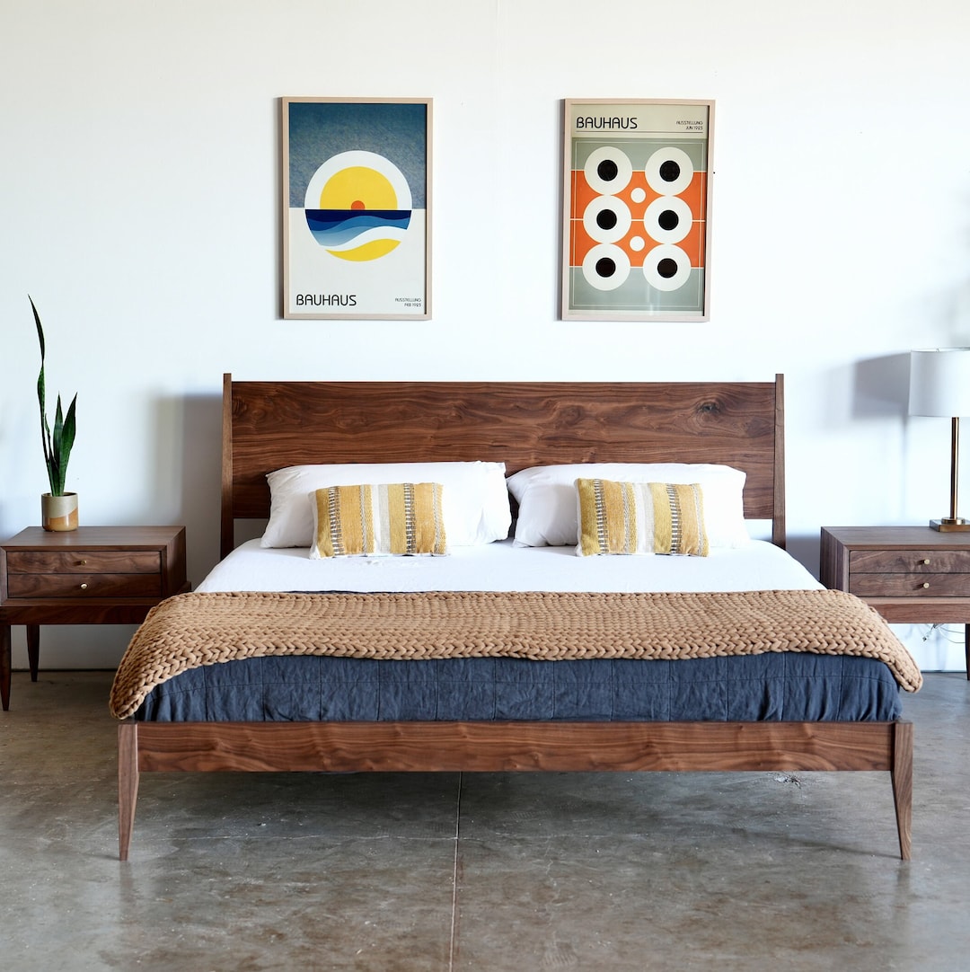 Mid Century Modern Walnut Bed | Solid Wood Platform Bed Frame | Mid ...