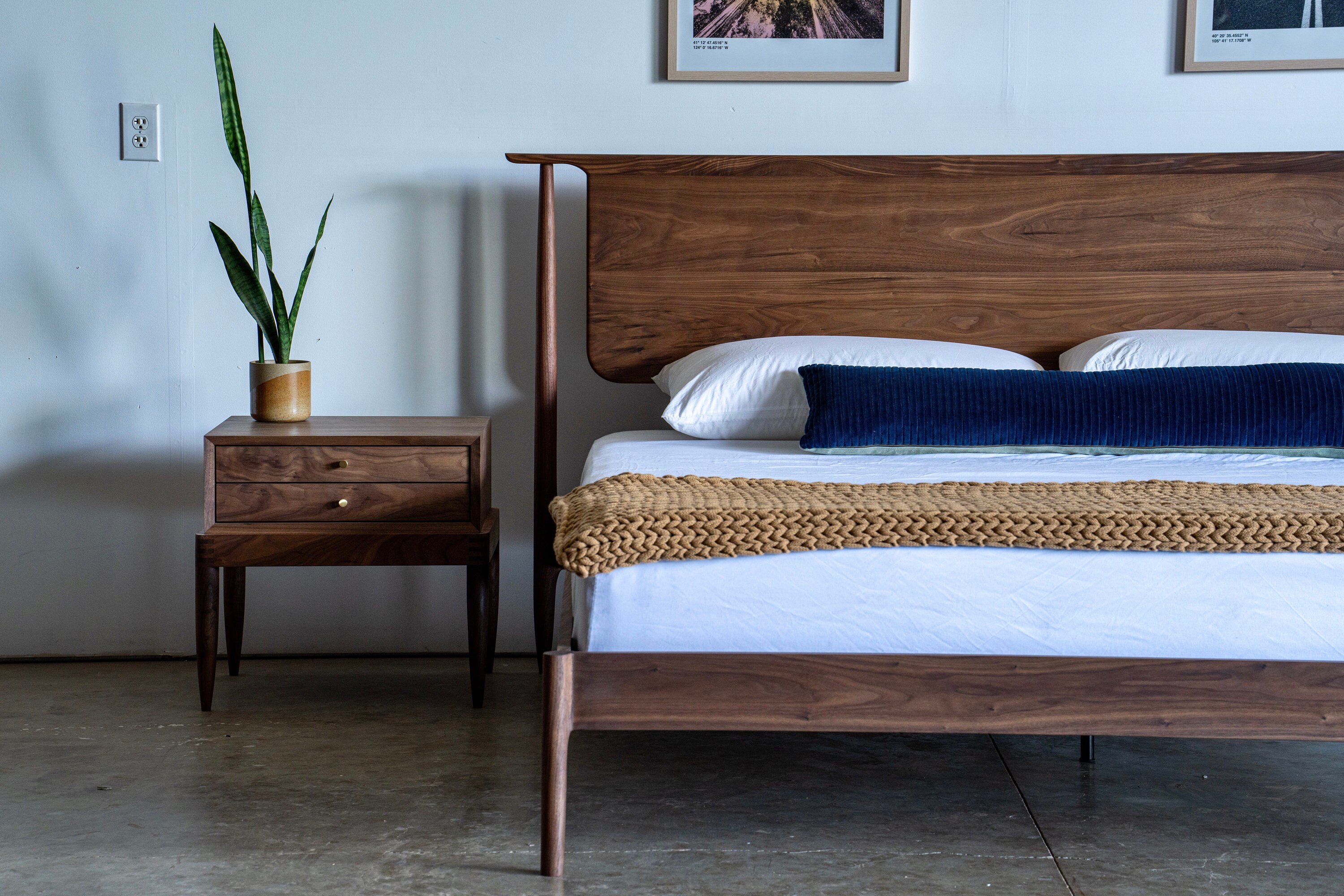 King Size Walnut Platform Bed: Mid Century Modern Solid Wood Bed Frame ...