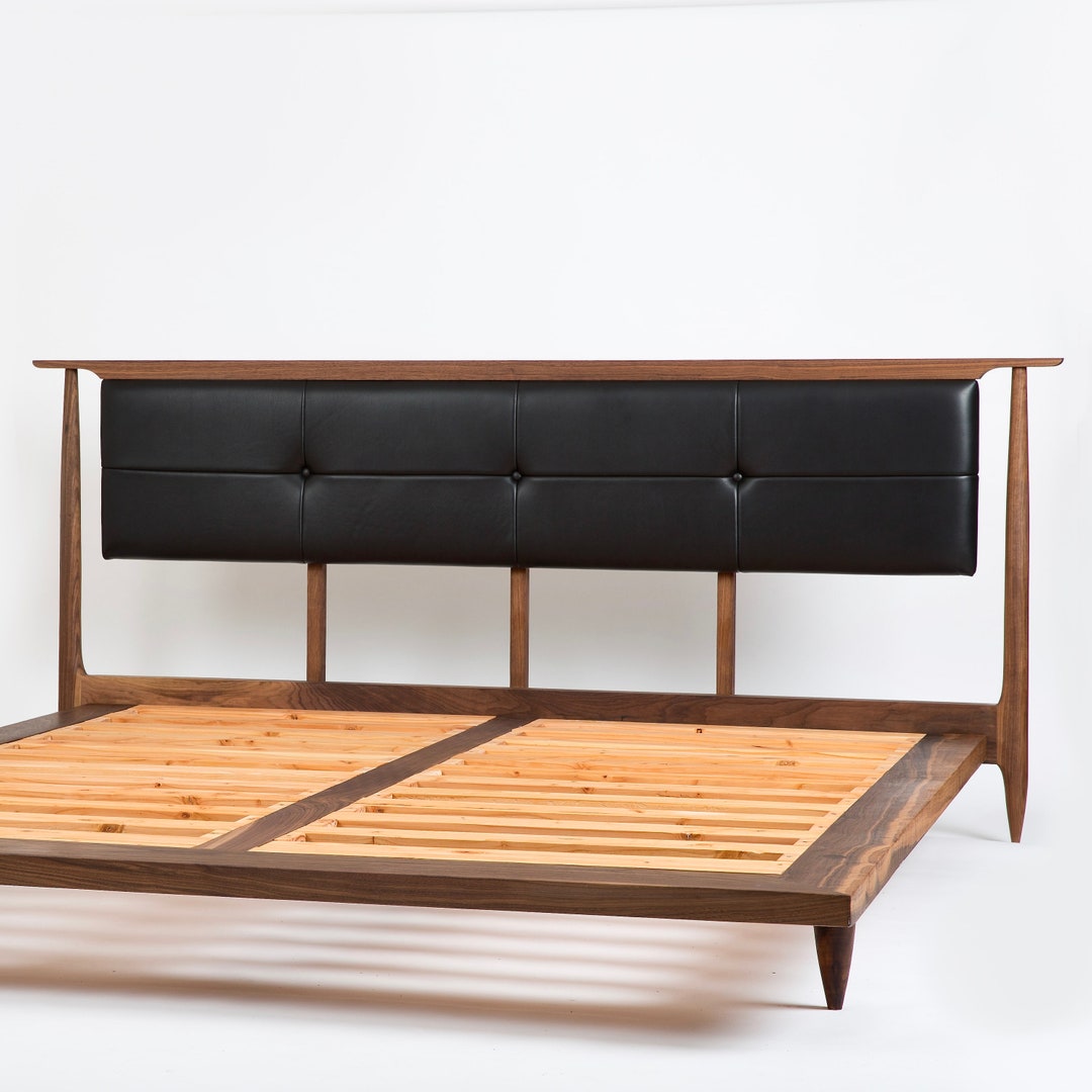 Mid Century Modern Platform Bed Frame Storage Optional / Leather ...