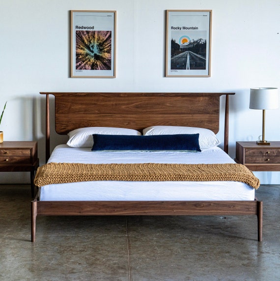 Mid Century Modern Platform Bed Frame Storage Bed Etsy UK