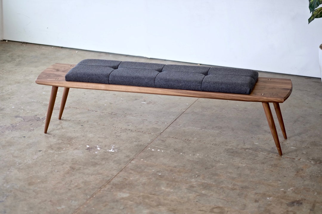 Mid Century Modern Bench | Upholstered Entryway Bench | Wooden Dining ...
