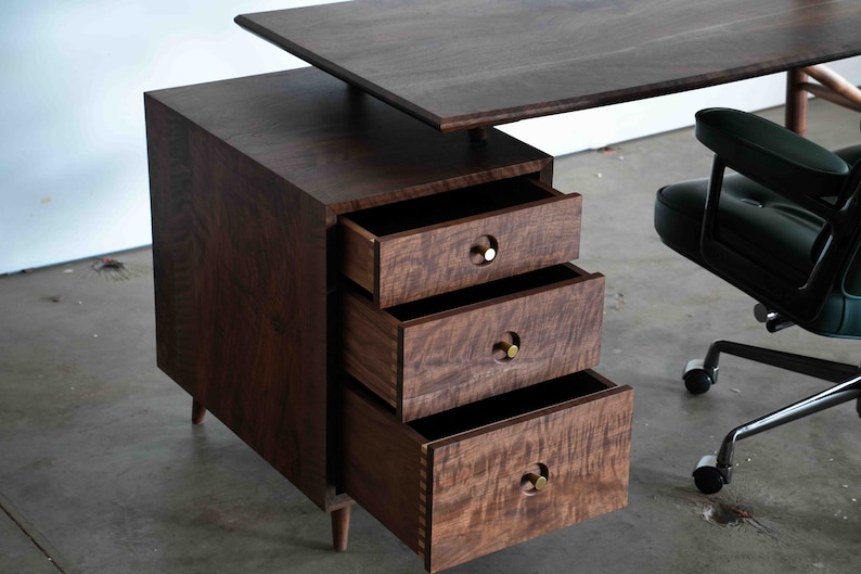 Mid Century Modern Desk Solid Wood Writing Desk With Storage - Etsy