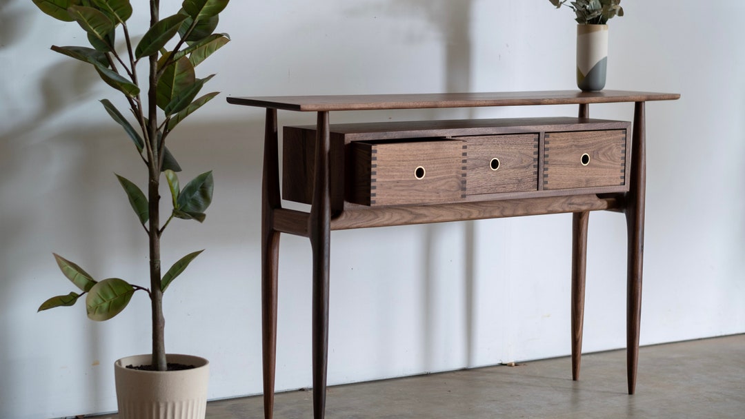 Mid Century Modern Entry Table Solid Walnut Hallway Table Foyer Table ...