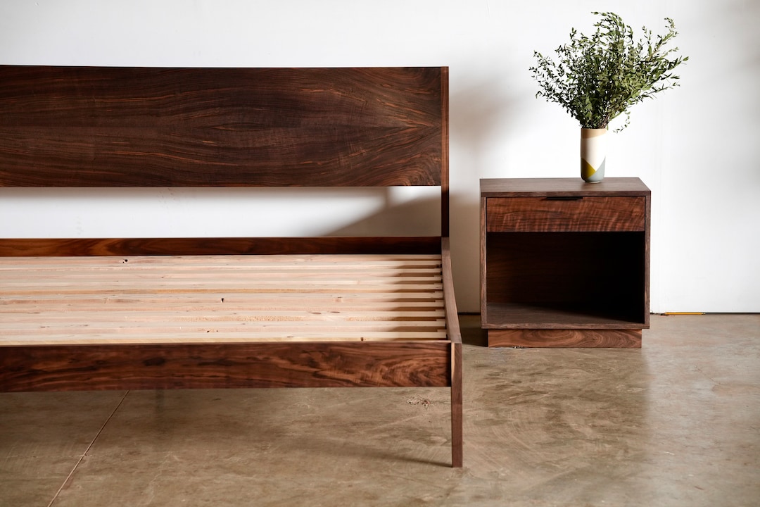 Mid Century Modern Walnut Platform Bed: Handmade Hardwood Frame - Etsy