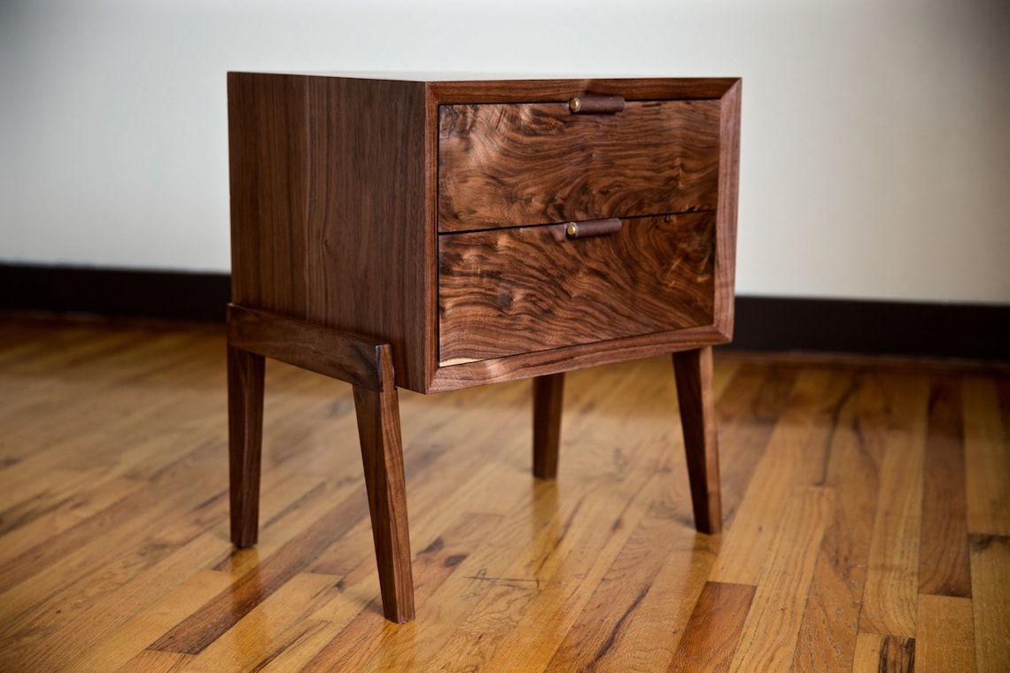 Mid Century Modern Walnut Nightstand: Solid Wood Bedside Table - Etsy