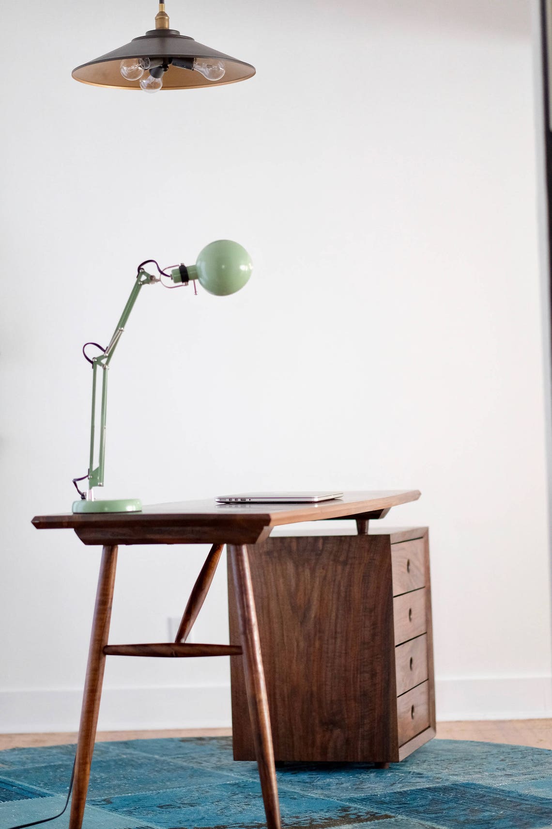 Mid Century Modern Desk Solid Wood Writing Desk With Storage - Etsy