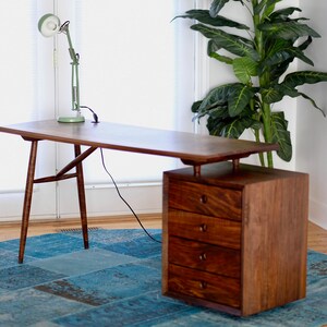 Mid Century Modern Desk Solid Wood Writing Desk With Storage | Etsy