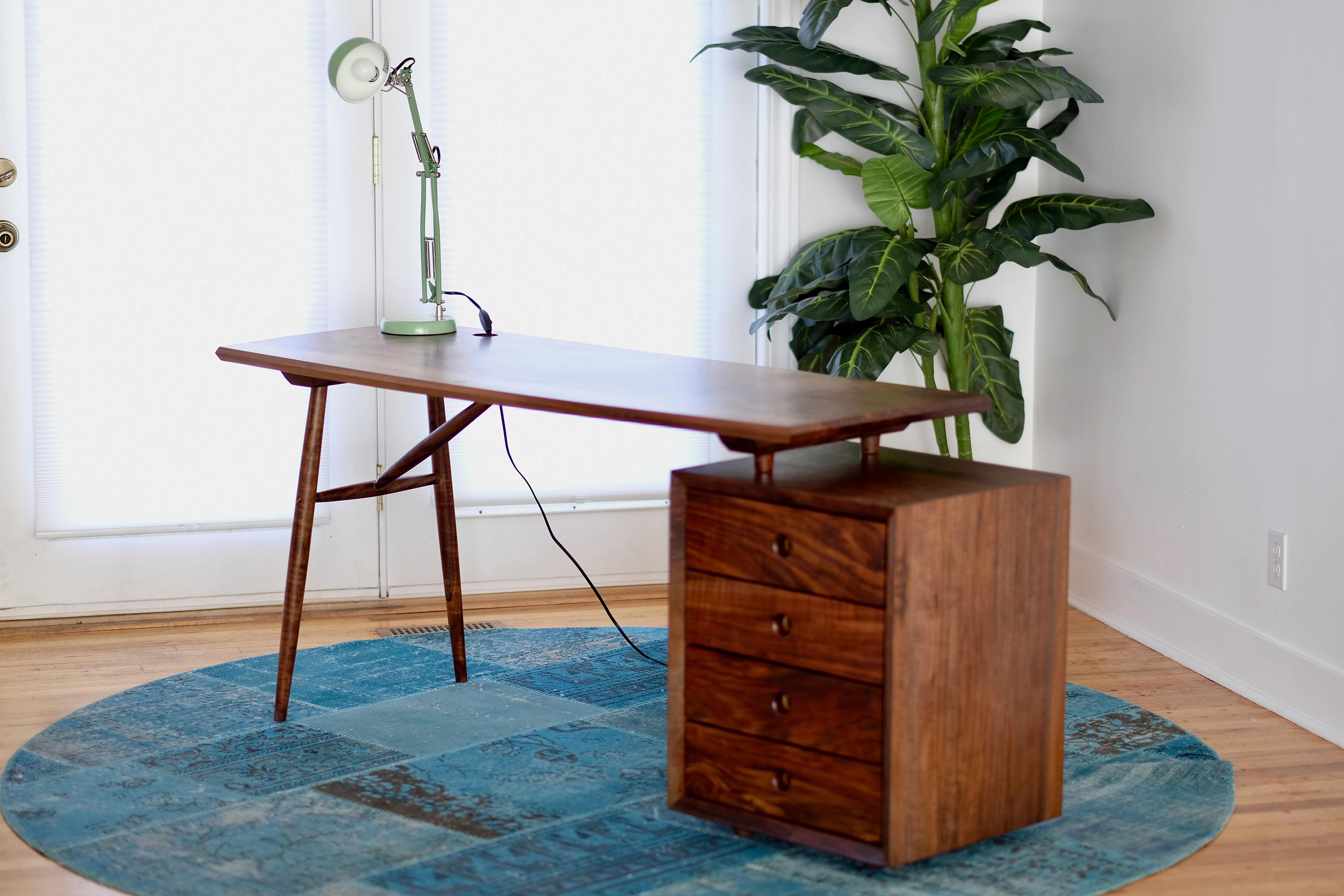 Mid Century Modern Desk Solid Wood Writing Desk With Storage - Etsy