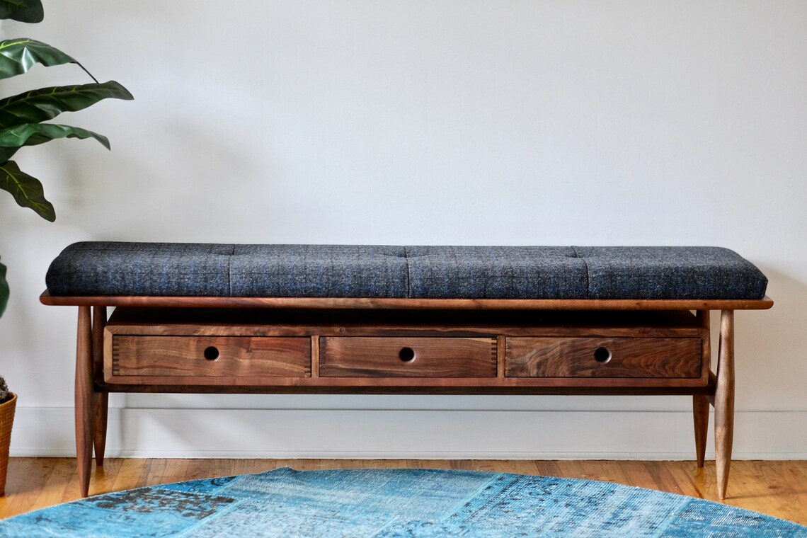 Upholstered Entryway Bench Mid Century Modern Wooden Hallway - Etsy Ireland