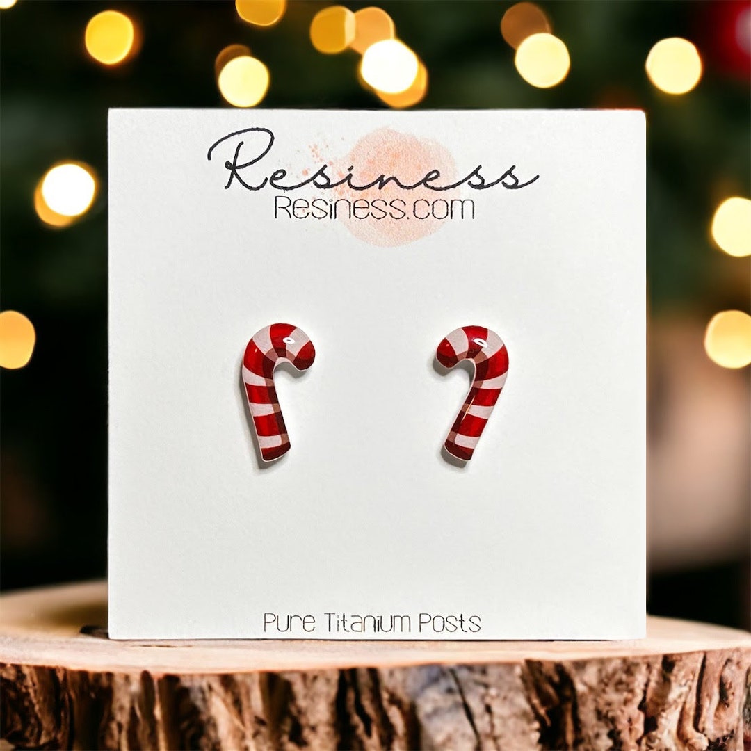 Christmas Candy Cane Stud Earrings Holiday Jewelry Hypoallergenic Posts ...