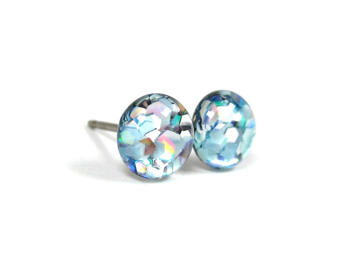 Spectral Trance Blue Glitter Titanium Stud Earrings | Hypoallergenic ...
