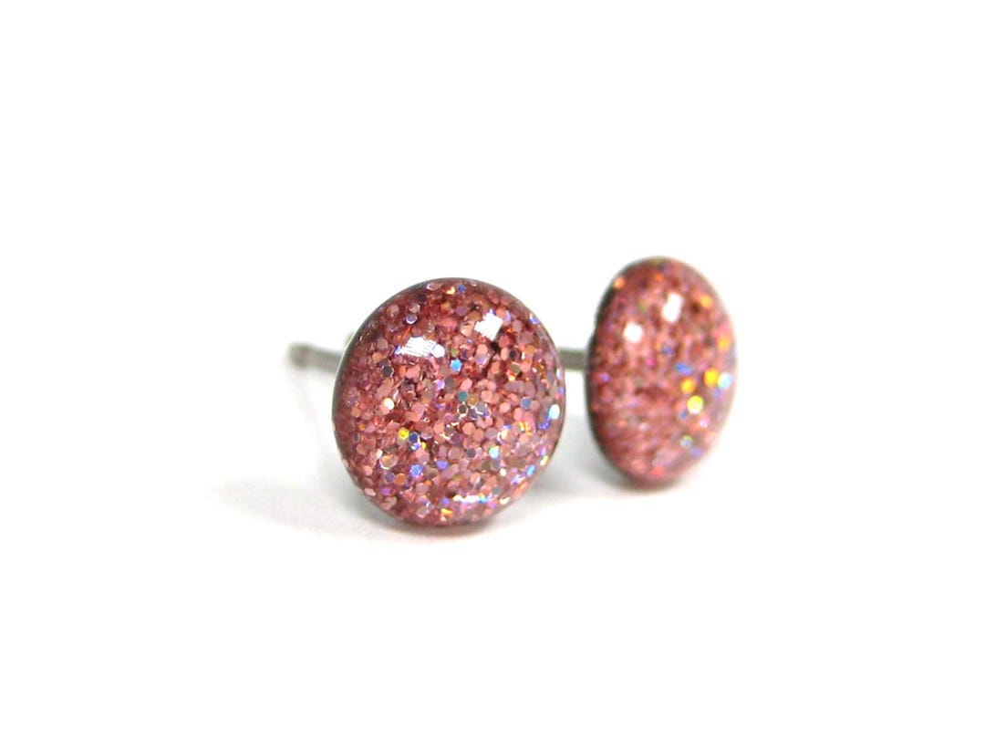 Pegasus Pink Glitter Titanium Stud Earrings | Hypoallergenic Pure ...
