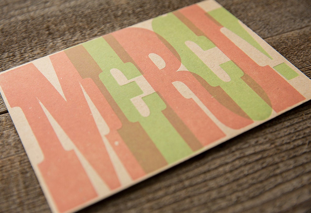 Letterpress Card Merci! Vintage Wood Type - Etsy