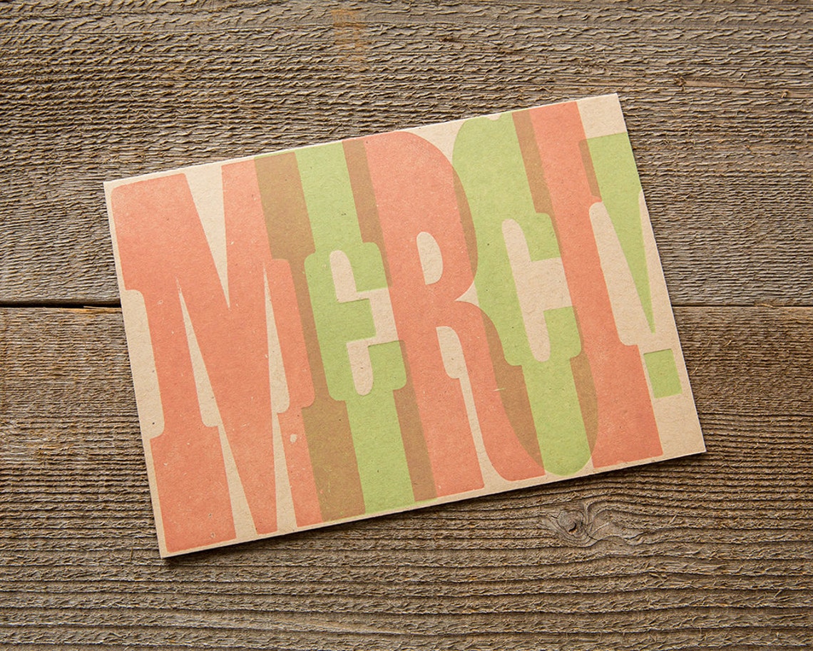 Letterpress Card Merci! Vintage Wood Type - Etsy