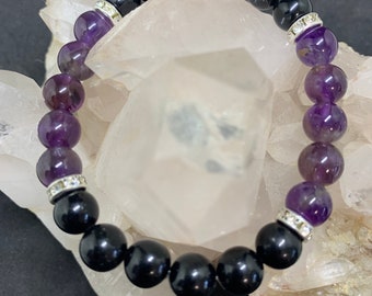 PSYCHIC ATTACK BLOCKER 8mm Crystal Intention Stretch Bead Bracelet W ...