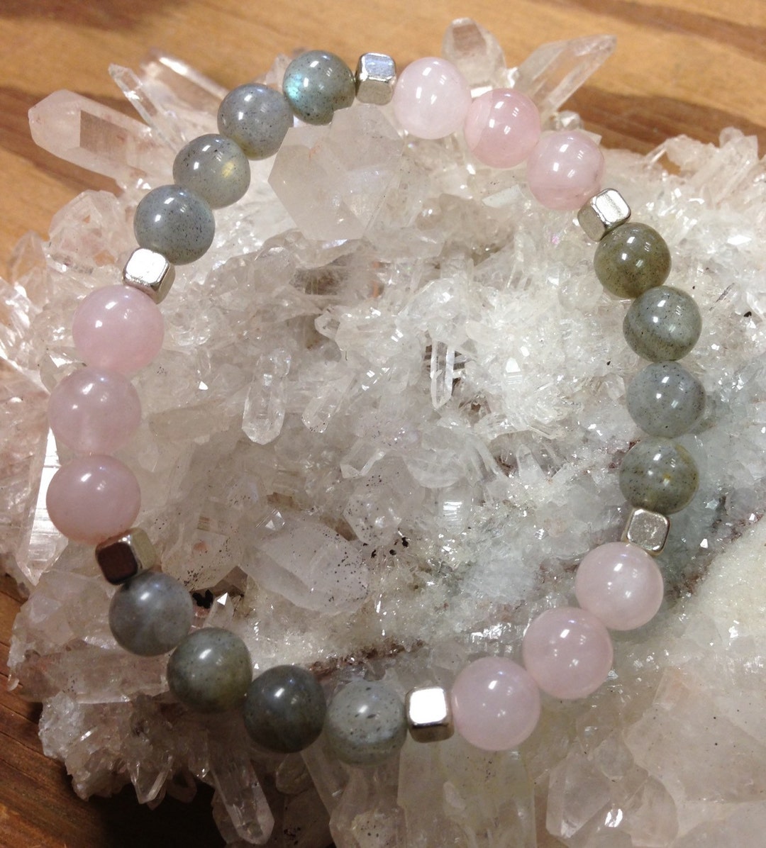 Labradorite and Rose Quartz Beaded Bracelet With Silver Accents - Etsy ...