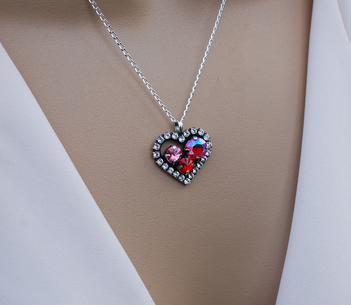 Swarovski Crystal Heart Pendant Necklace on Sterling Silver - Etsy