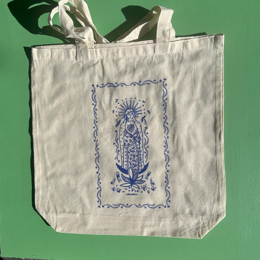 TOTE BAG | Guadalupe Screenprint on 100% Natural Cotton - Etsy