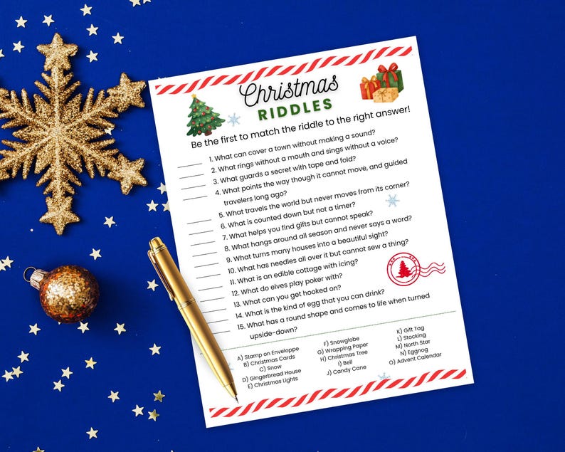 Christmas Riddle Game Holiday Party Activity Printable Puzzle Festive ...