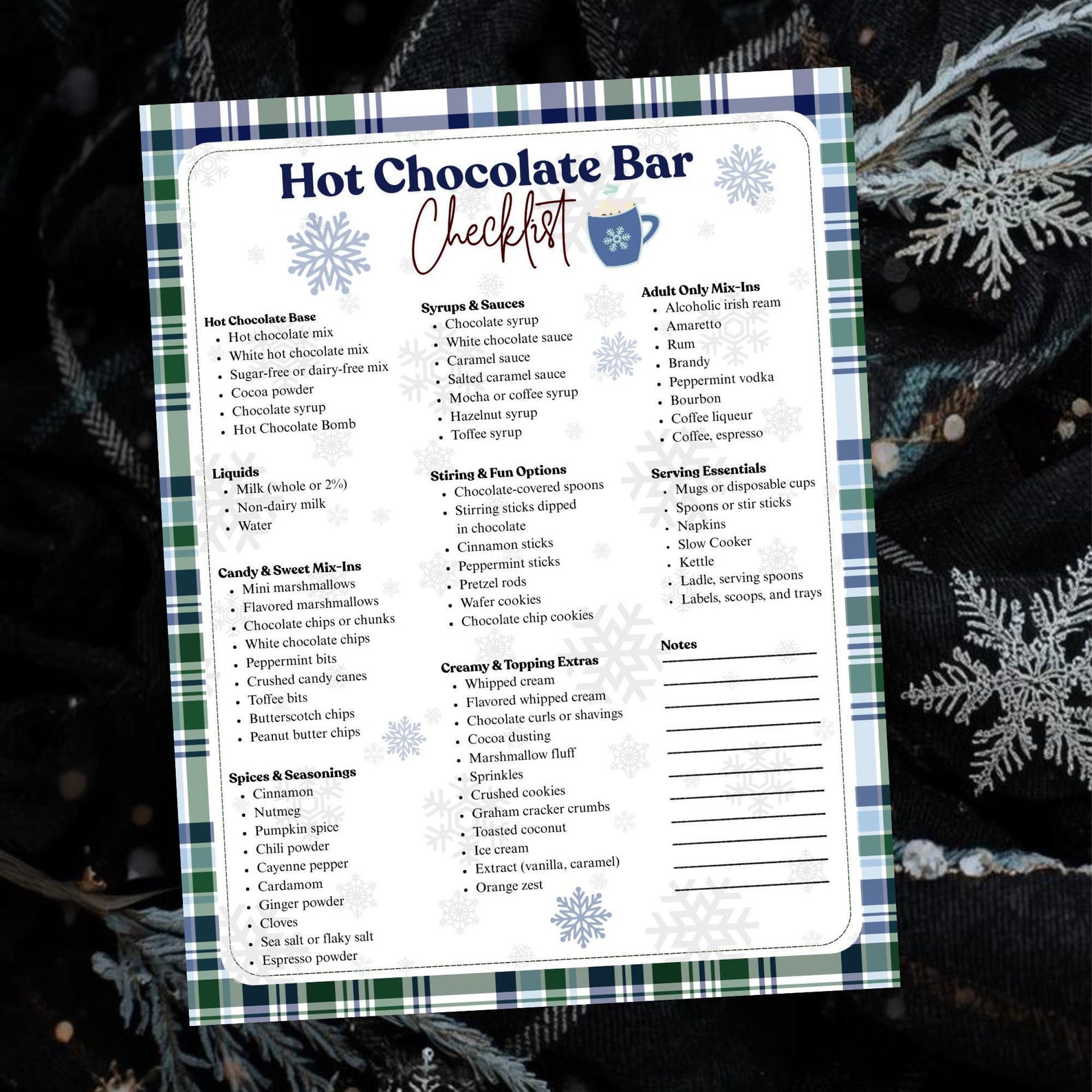 Hot Chocolate Bar Checklist Printable Party Holiday Planning Winter ...