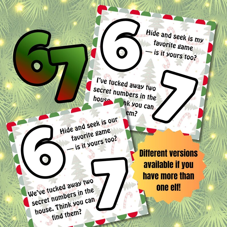 Elf 67 Prop Printable Game Christmas Activity Shelf Hide Seek Number ...