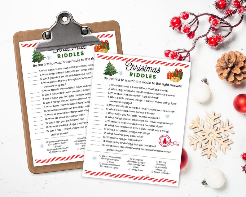 Christmas Riddle Game Holiday Party Activity Printable Puzzle Festive ...