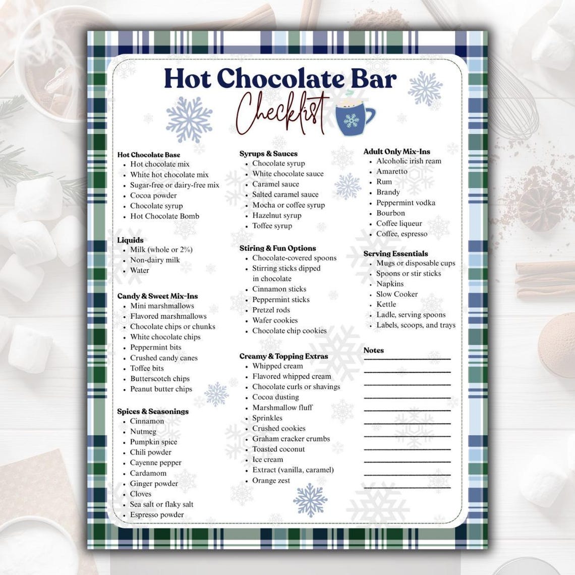 Hot Chocolate Bar Checklist Printable Party Holiday Planning Winter ...