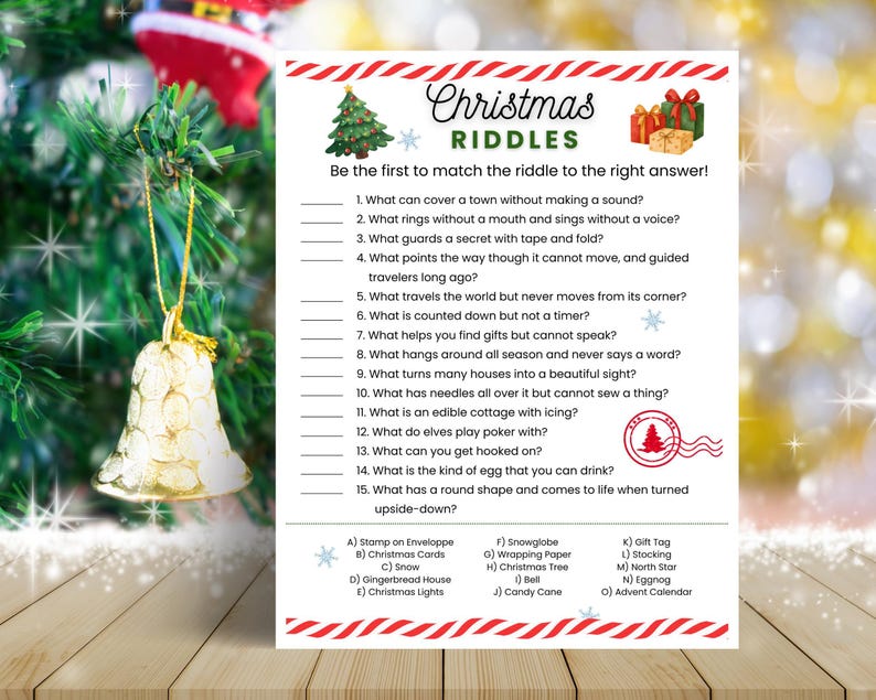 Christmas Riddle Game Holiday Party Activity Printable Puzzle Festive ...
