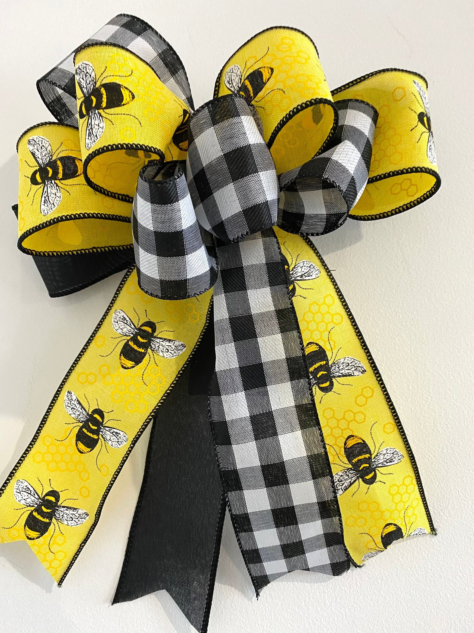 Bee Wreath Bow, Summer Wreath Bow, Finished Bee Ribbon - Etsy