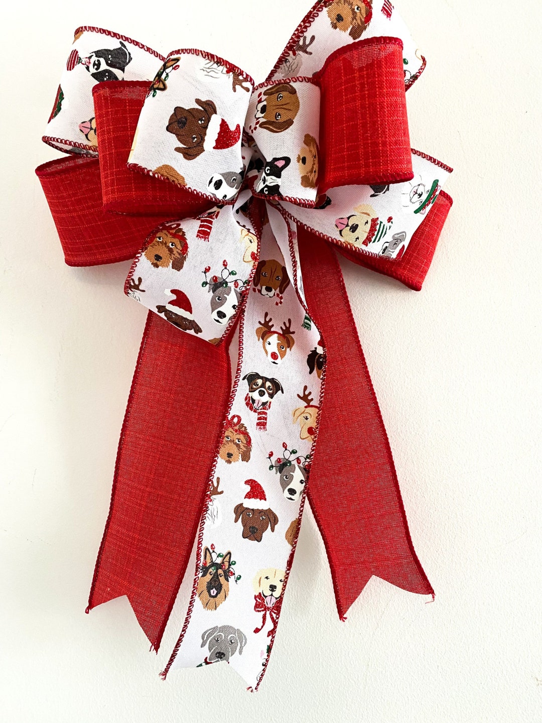 Christmas Dogs Wreath Bow, Dog in Santa Hat Wreath Bow, Wreath Bow ...