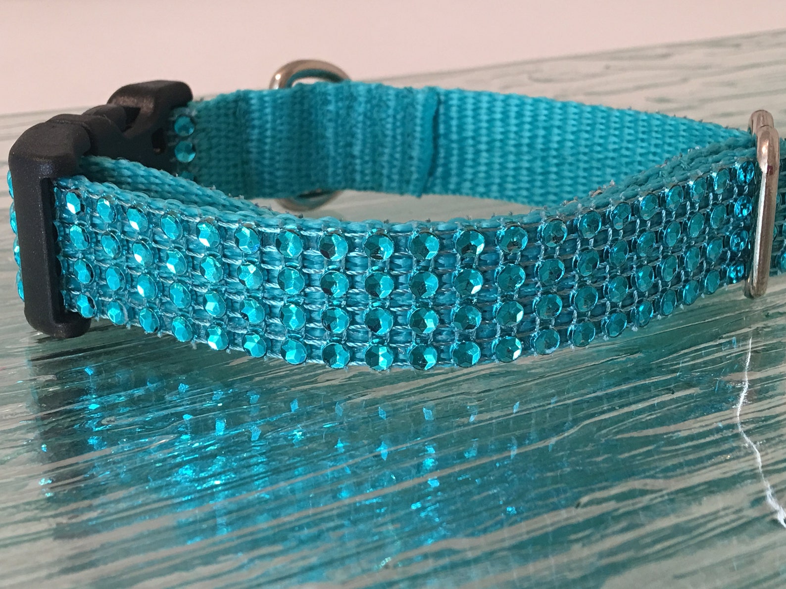 Turquoise Rhinestone BLING Dog Collar 1 Wide Teal Nylon | Etsy