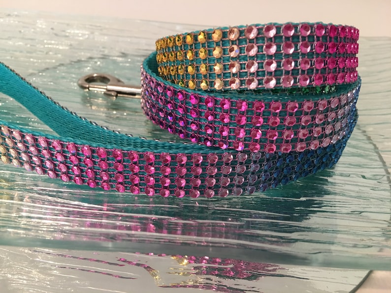 Rainbow Bling Dog Leash, Teal Blue Nylon, Elegant Diamanté - Etsy