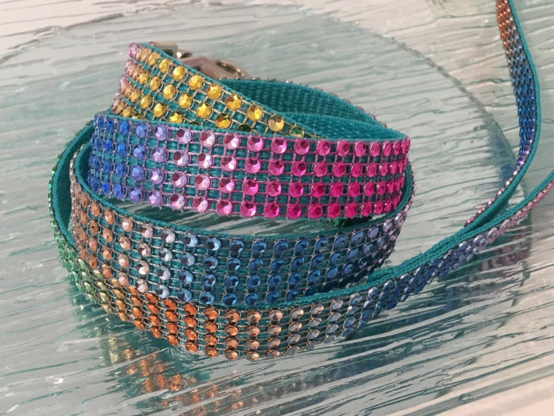 Rainbow Bling Dog Leash, Teal Blue Nylon, Elegant Diamanté - Etsy