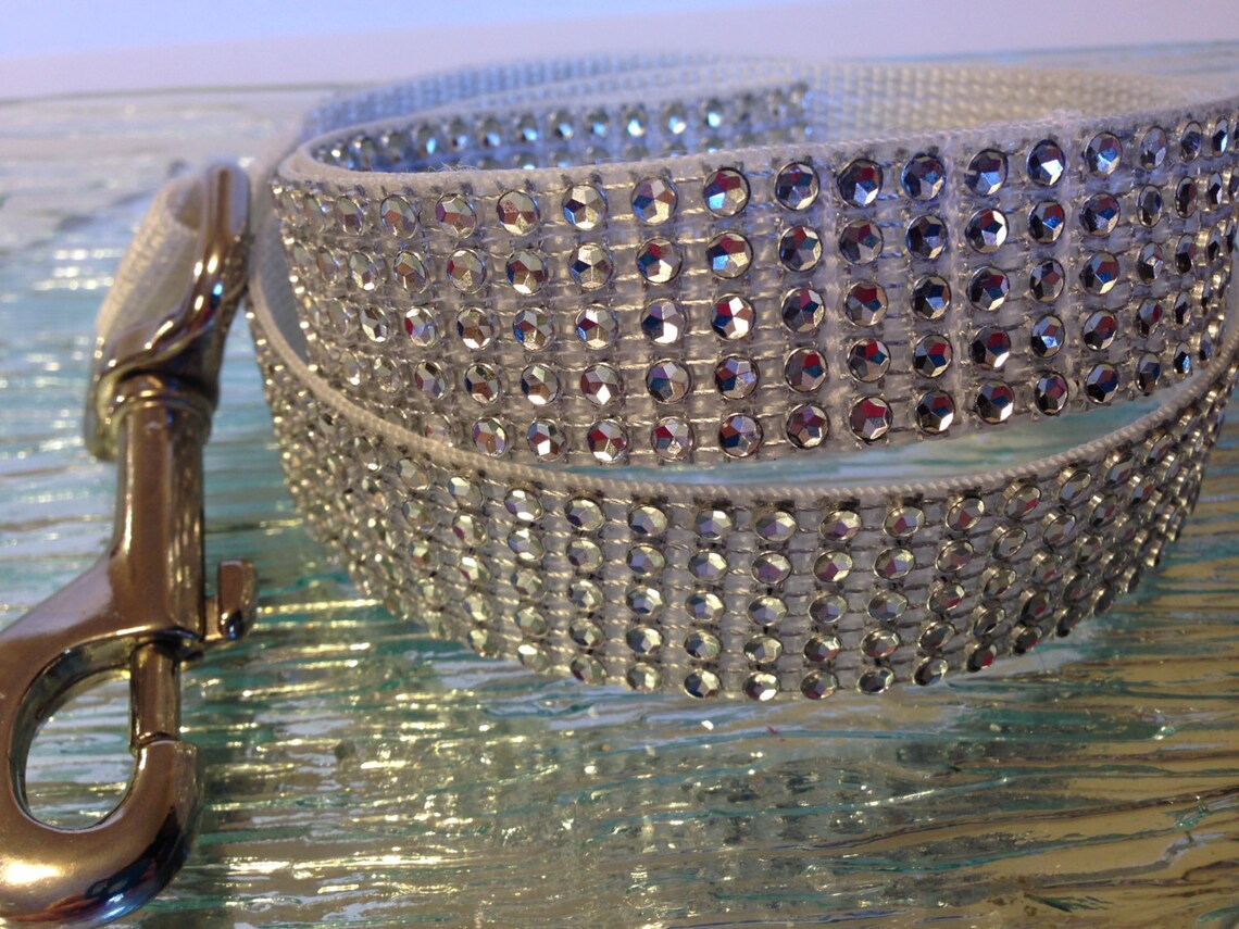 Rhinestone Silver Bling Dog Leash Sparkle White Nylon Pet | Etsy