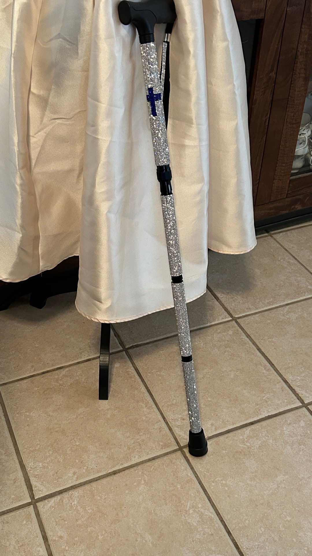 Luxury Religious Rhinestone Walking Cane. Cross of Jesus. Folds and ...