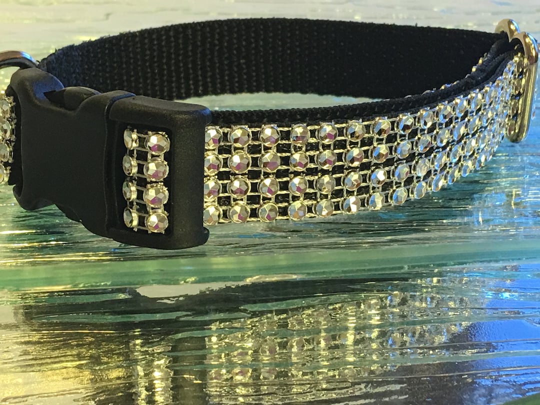 Silver Bling Dog Collar, Faux Rhinestone, Adjustable. Diamanté Elegance ...