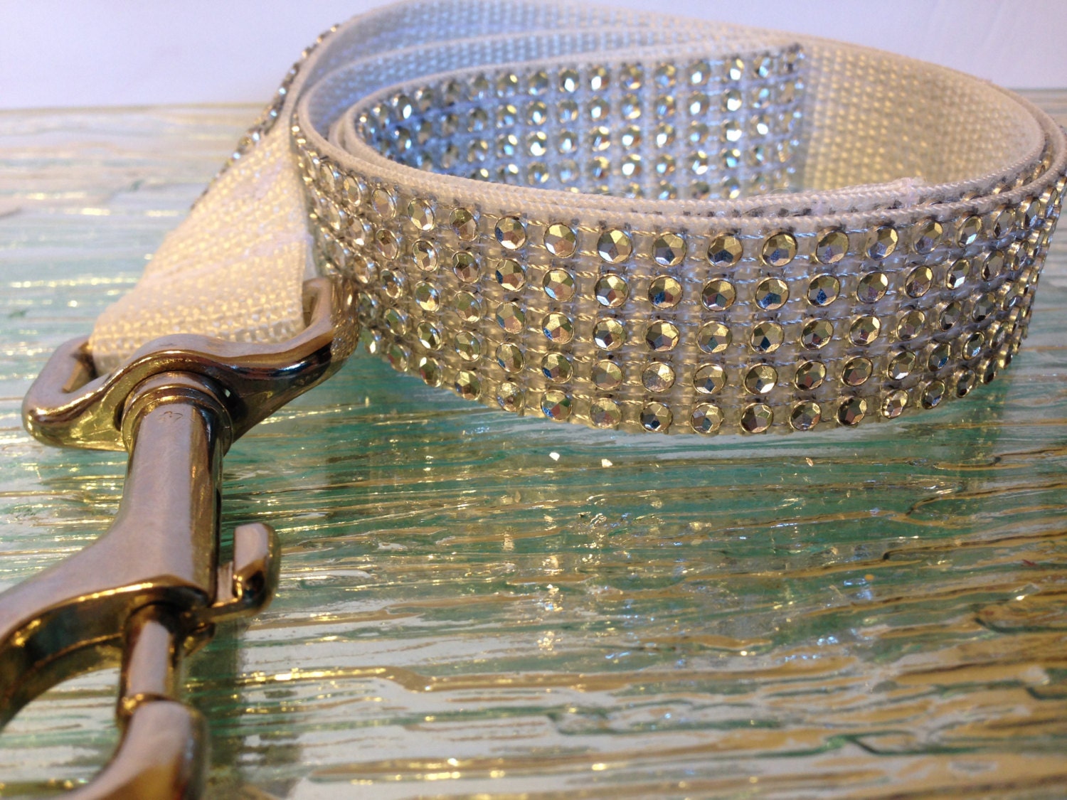 Rhinestone Silver Bling Dog Leash Sparkle White Nylon Pet | Etsy