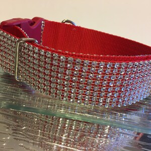 Silver Rhinestone Bling Big Dog Collars Red Cotton or Nylon 1.5" Wide ...