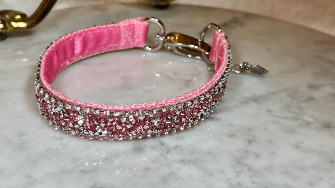 Pink Real Rhinestone Dog Collar, Satin Lined, Minimal Adjustability ...