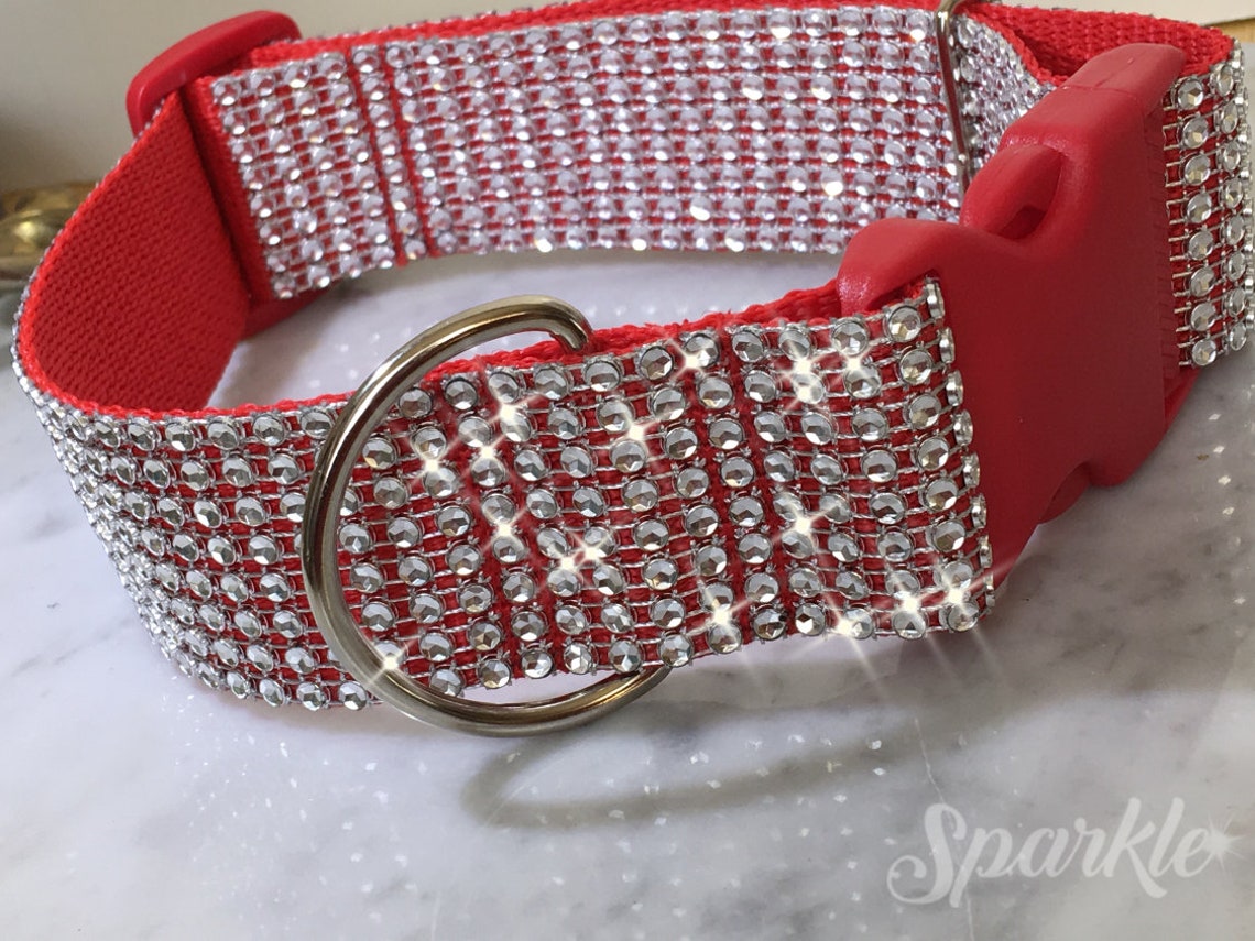 Silver Rhinestone Bling Big Dog Collars Red Cotton 1.5 - Etsy