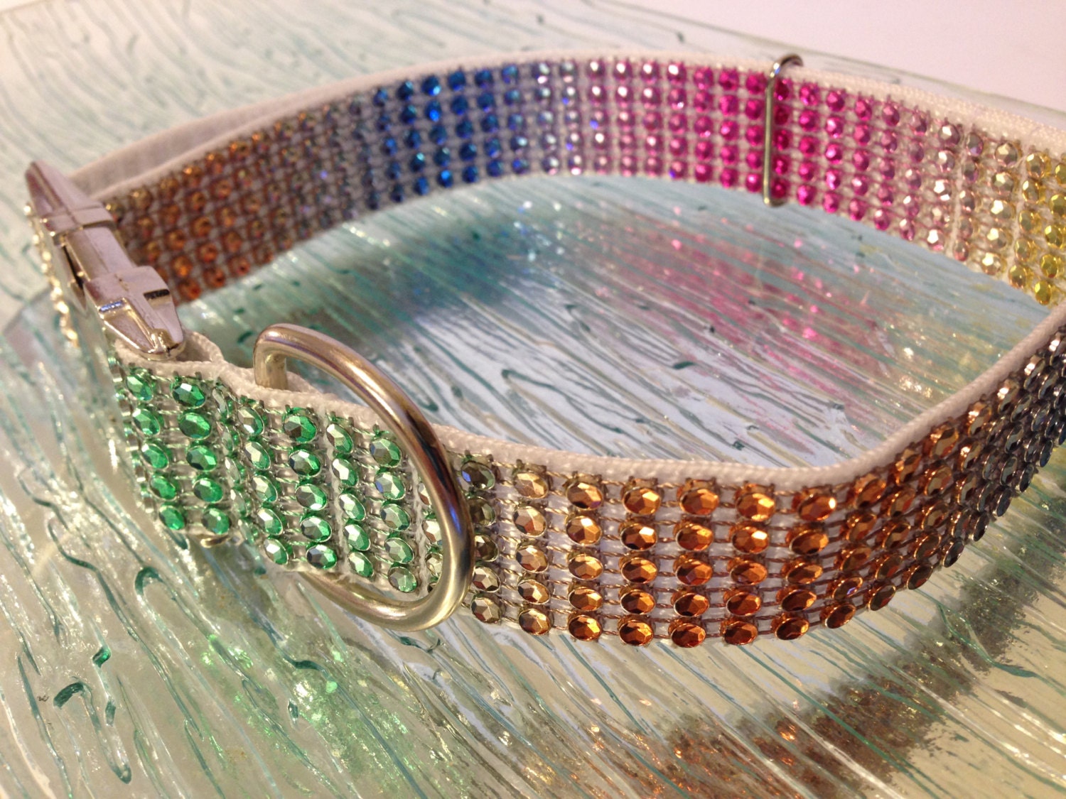 Rhinestone Rainbow Bling Dog Collar Metal Buckle Puppy Extra | Etsy
