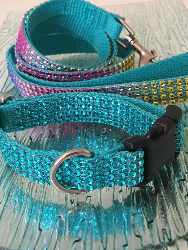 Rainbow Bling Dog Leash, Teal Blue Nylon, Elegant Diamanté - Etsy