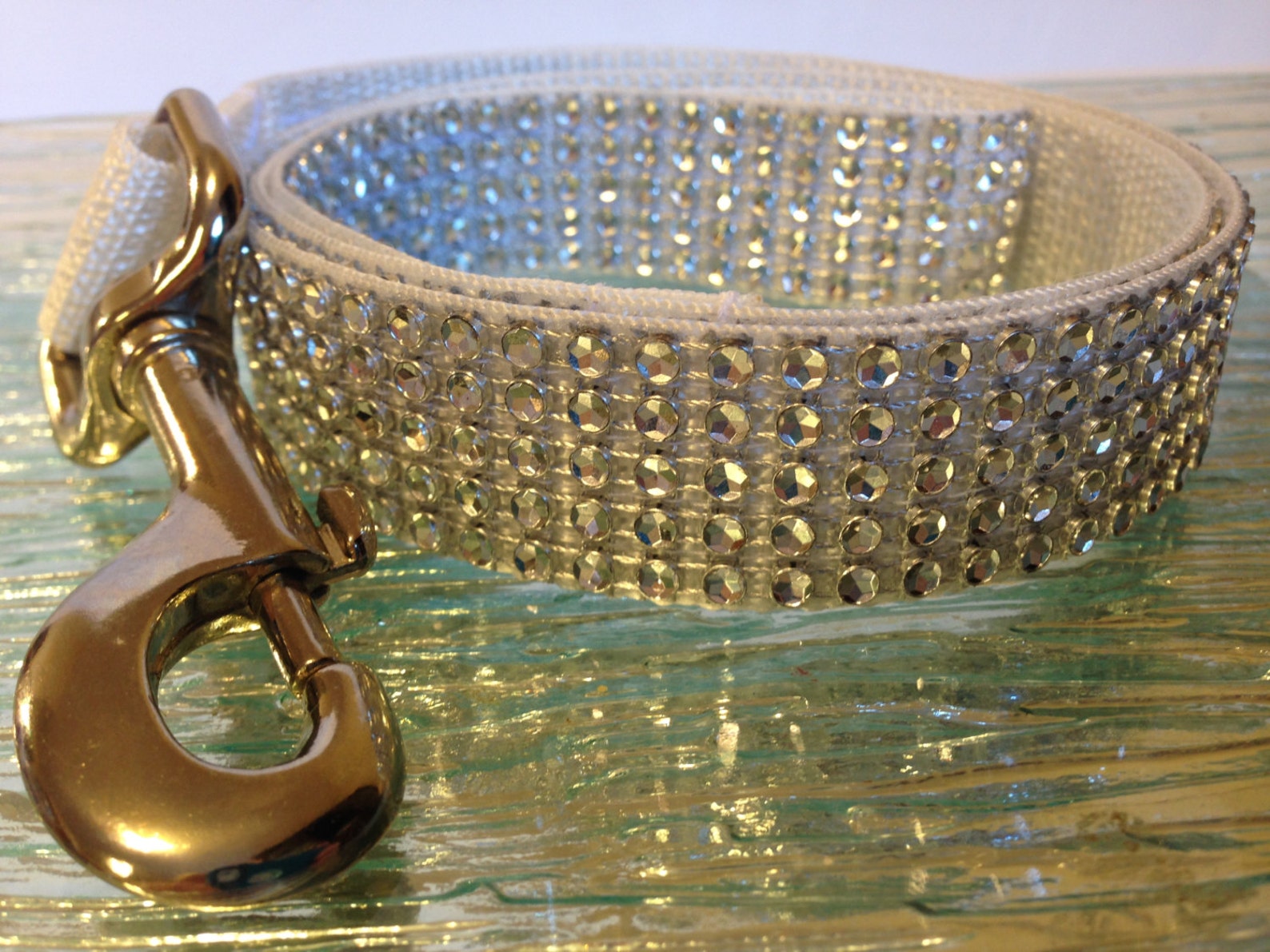 Rhinestone Silver Bling Dog Leash Sparkle White Nylon Pet - Etsy