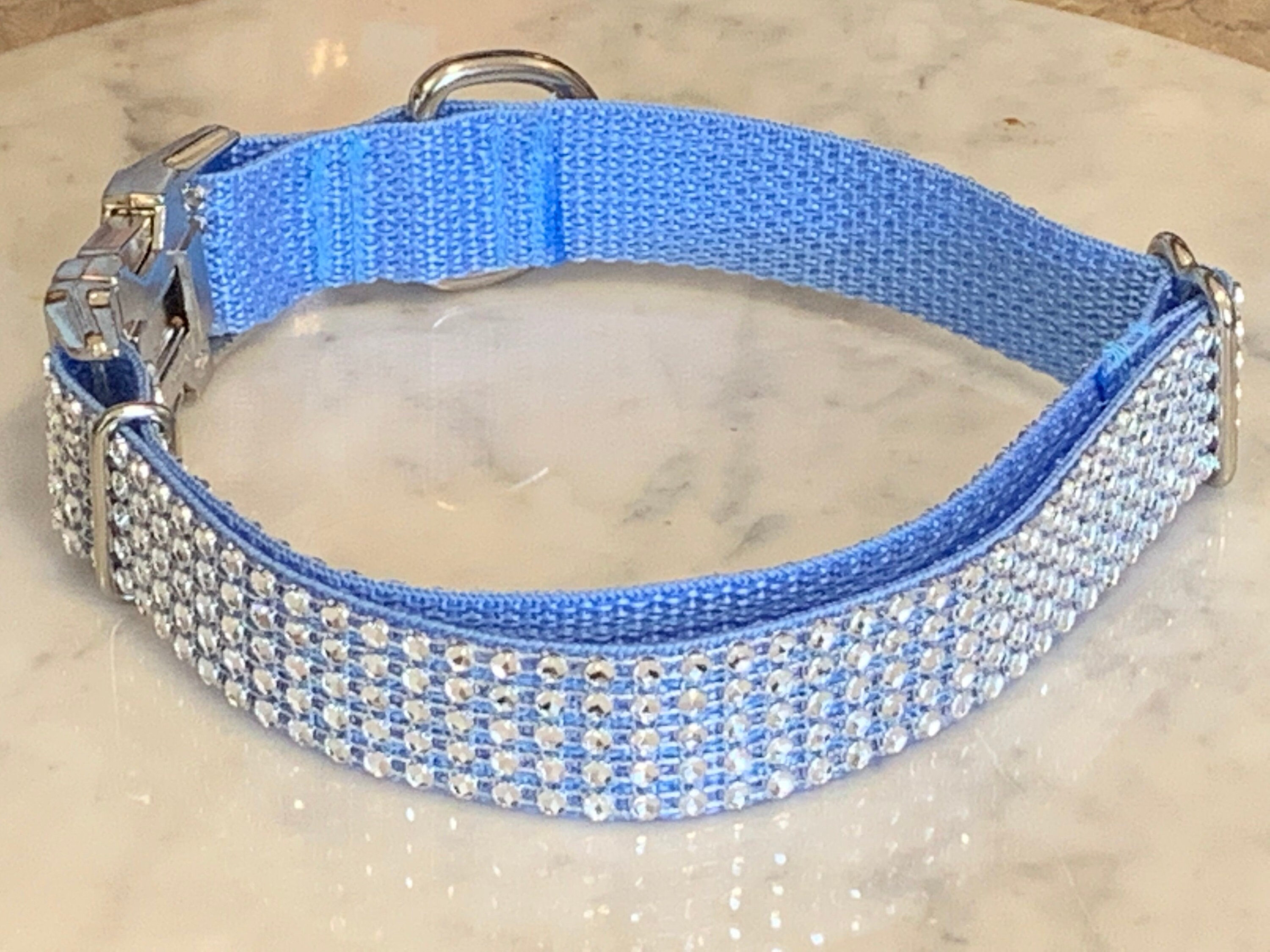 Rhinestone Silver Blue Diamond Bling Dog Collar Metal Buckle | Etsy