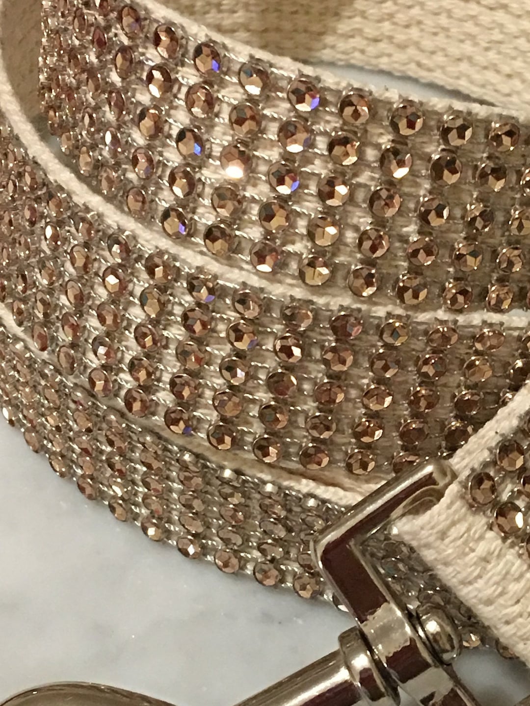 Rhinestone Cotton Dog Leash, 1" Wide. Champagne Bling. Matching Collar ...