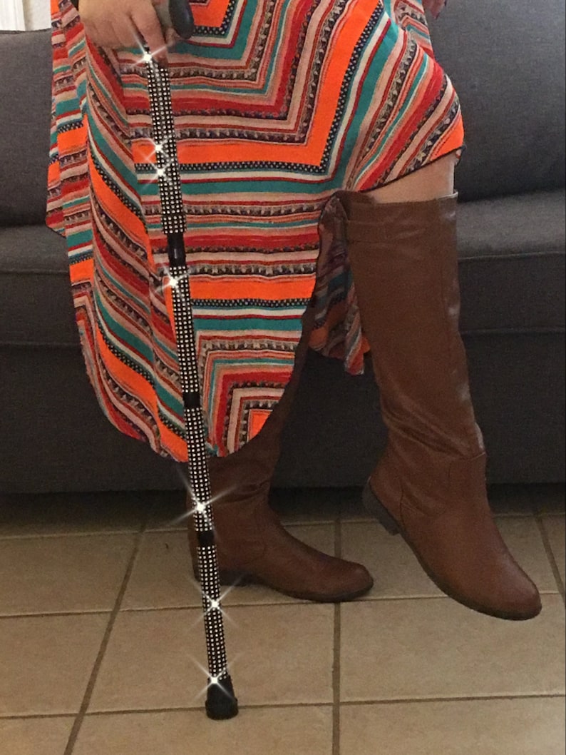 Silver on Black Rhinestone Folding Cane. MS Balance Issues - Etsy Australia